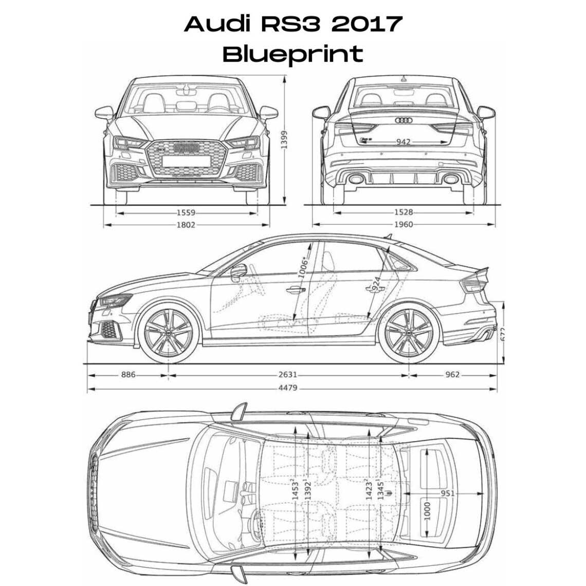 Audi RS3 2017 Technical Drawing Poster - Etsy