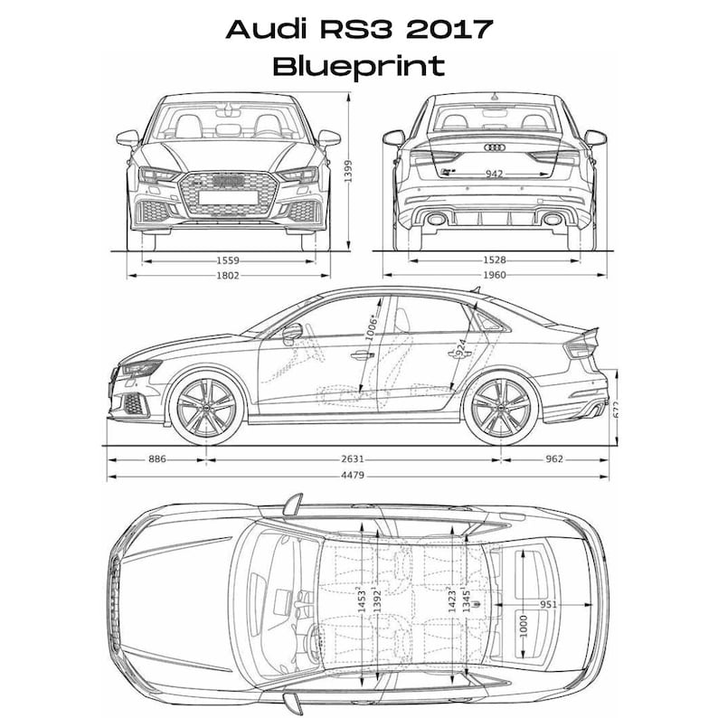 Audi RS3 2017 Technical Drawing Poster - Etsy