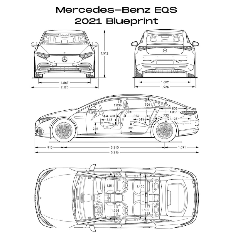 Mercedes Benz EQS 2021 Technical Drawings - Etsy