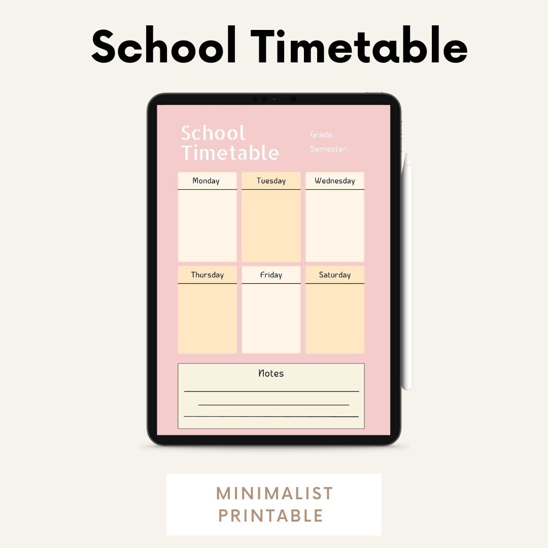 School Timetable Minimalist Printable Editable Weekly - Etsy