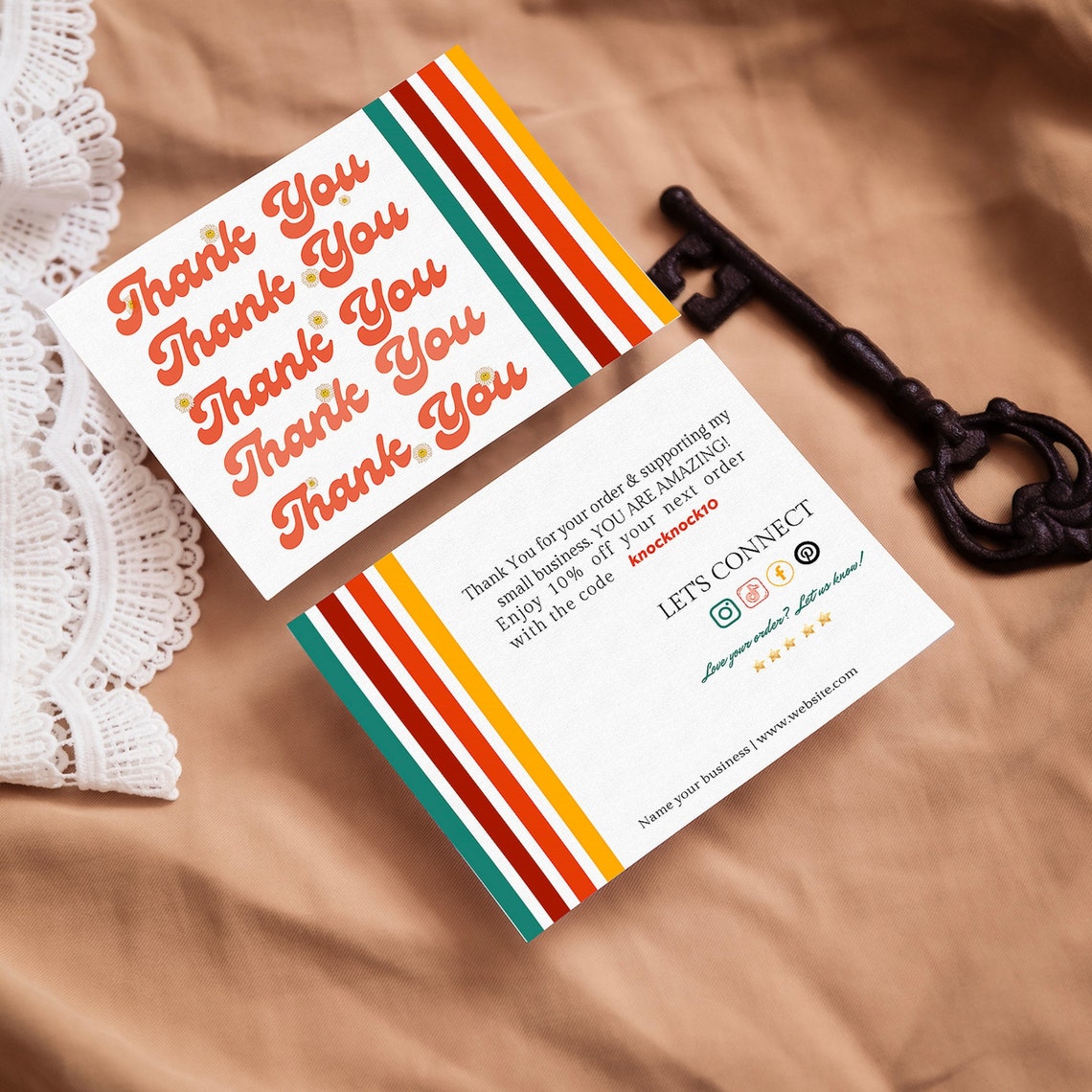 Retro Thank You Card Template Retro Colored Thank You Card Editable for ...
