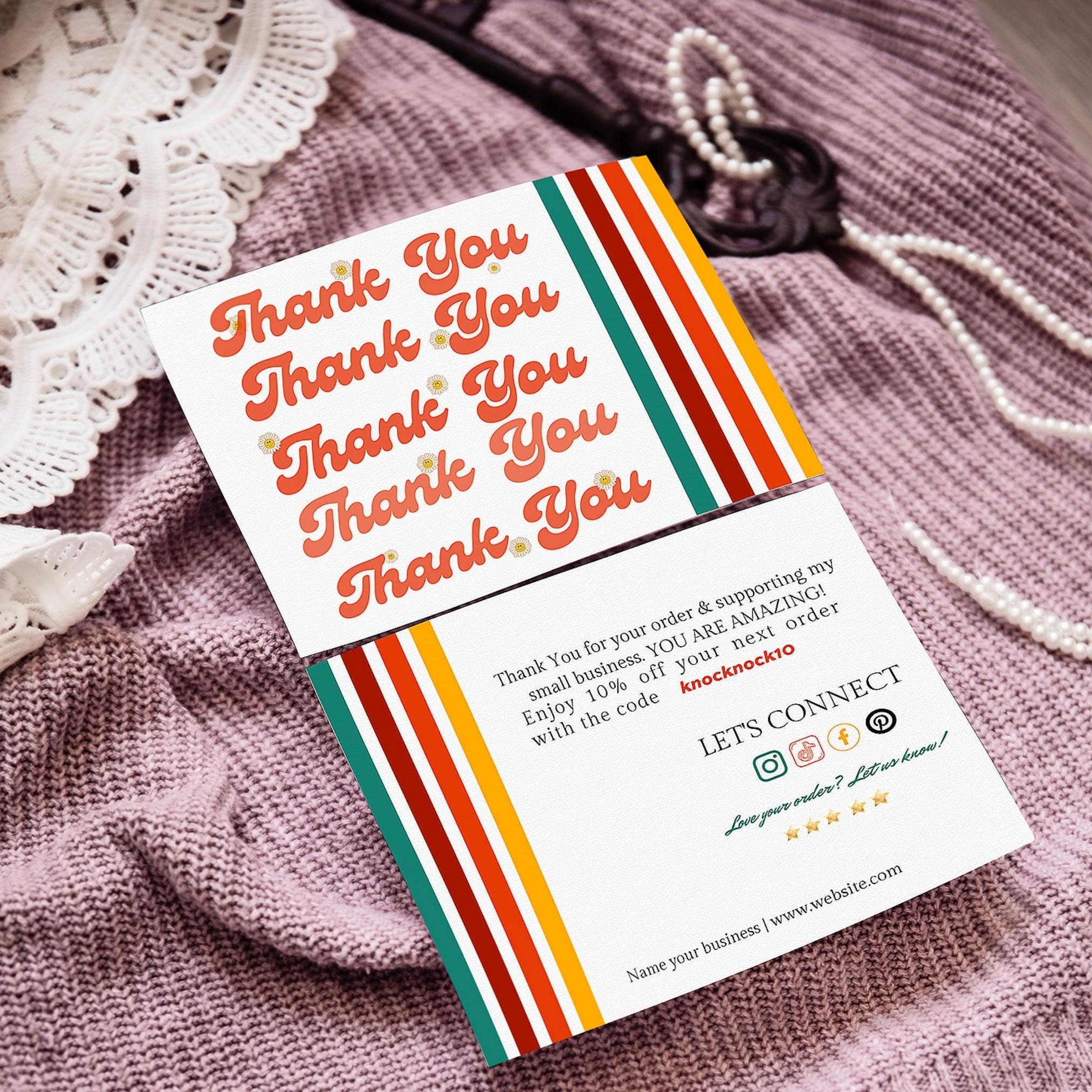 Retro Thank You Card Template Retro Colored Thank You Card Editable for ...