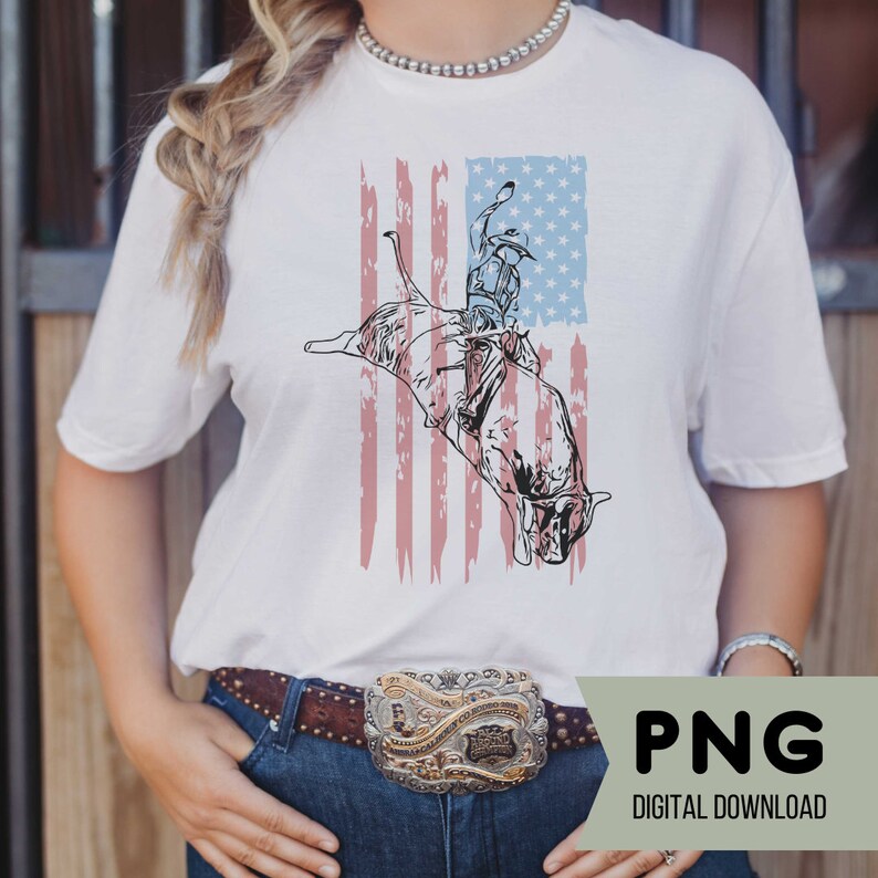 American Bucking Bull PNG USA Rodeo Tshirt Design American Flag Western Download Digital Rodeo ...