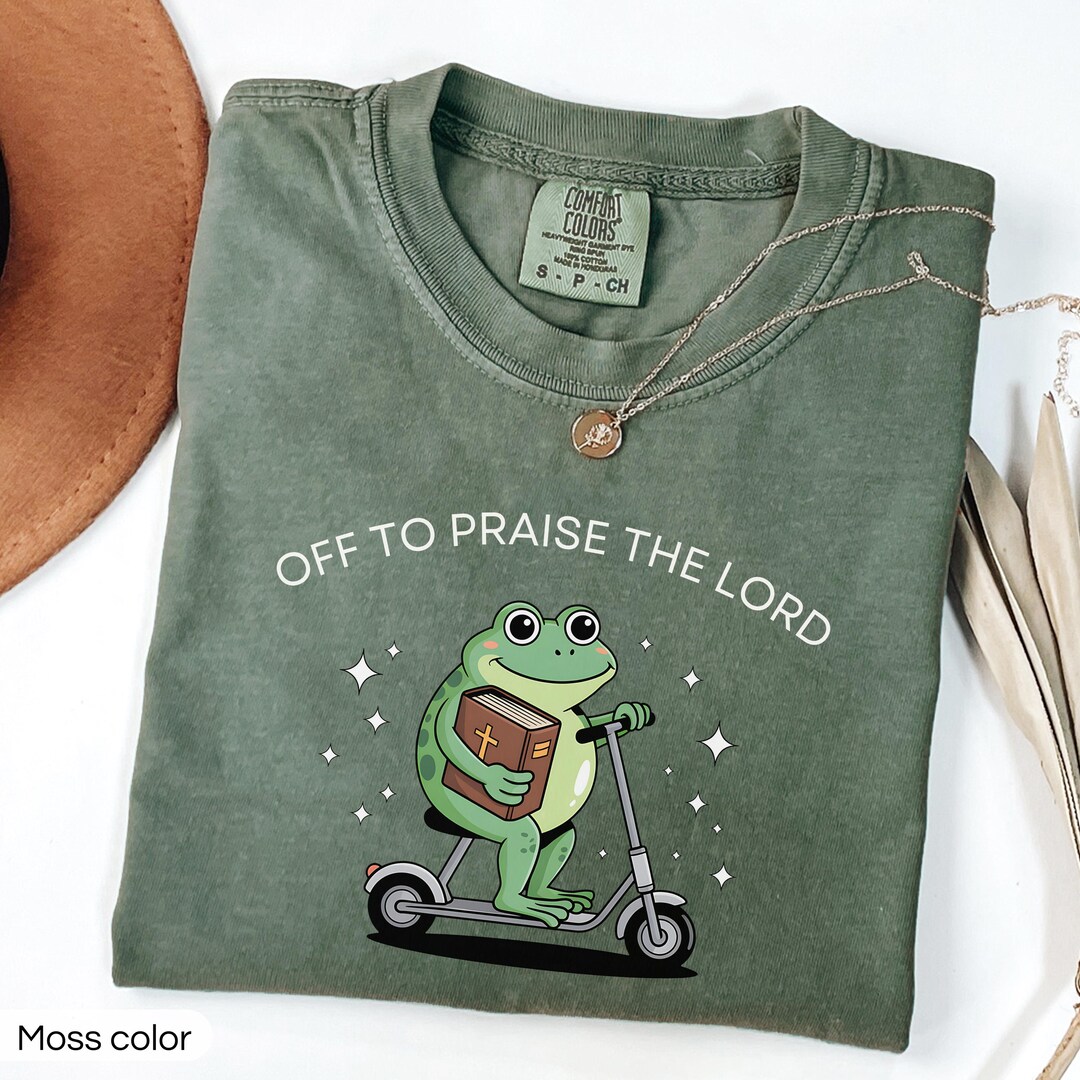 Off to Praise the Lord Frog Sweatshirt, Christian Frog Crewneck, Faith ...