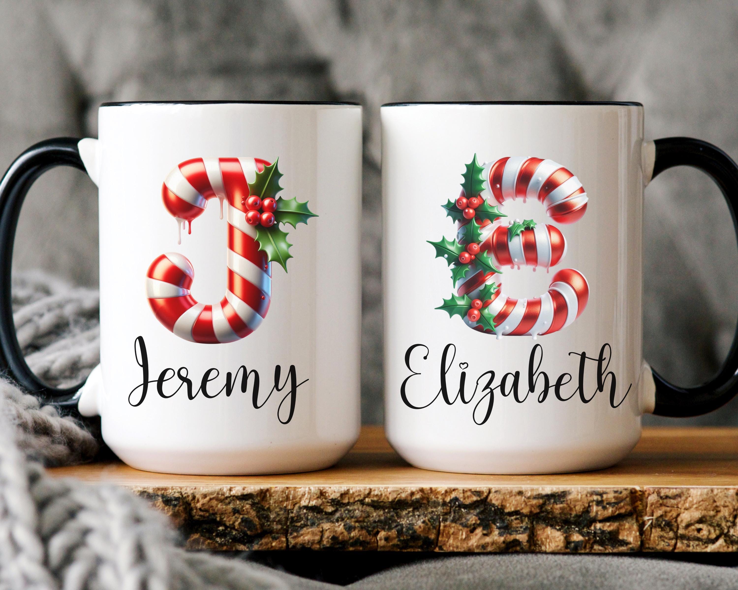 Personalized Christmas Mug, Custom Initial Candy Cane Cup, Holiday ...