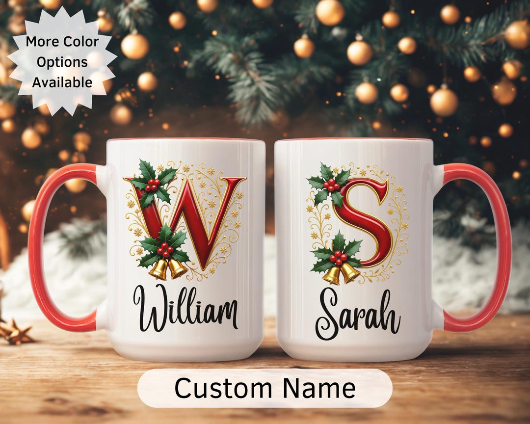Personalized Christmas Mug, Custom Initial Monogram Cup, Elegant ...