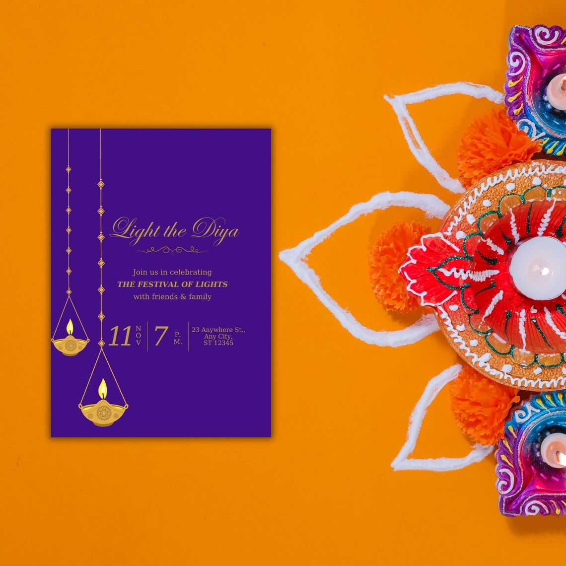 Diwali Invitation Festival of Light Invitation Template Editable ...