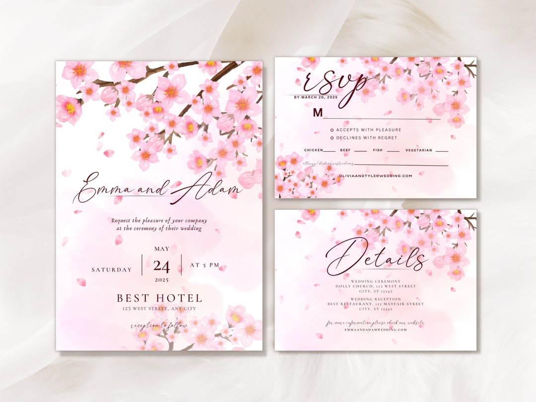 Floral Wedding Invitation Template Japanese Wedding Invitation Editable ...