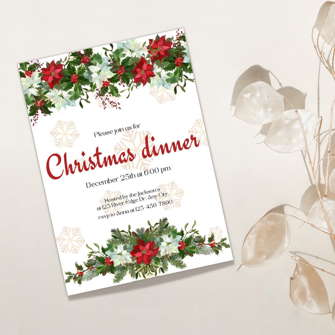 Printable Christmas Party Invite Instant Download Christmas Dinner ...