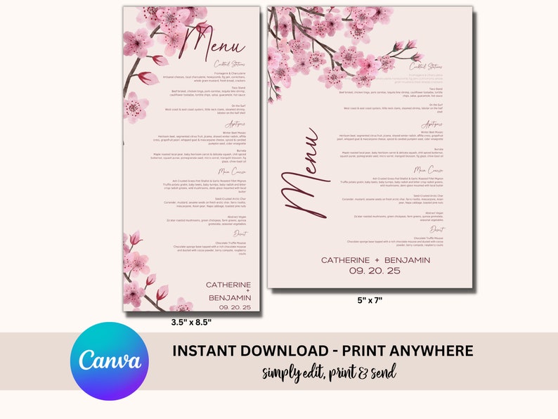 Cherry Blossom Wedding Menu Template Editable Wedding Menu Instant ...