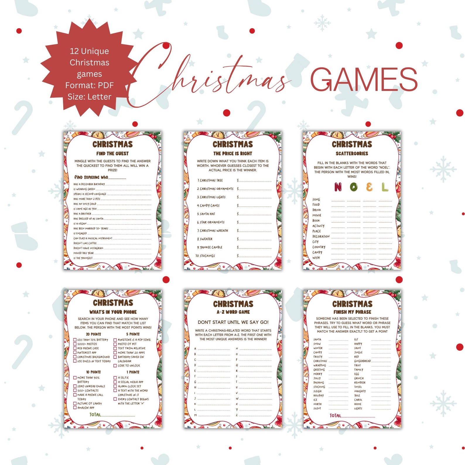 Printable Christmas Game Bundle, Christmas Party Games Collection ...