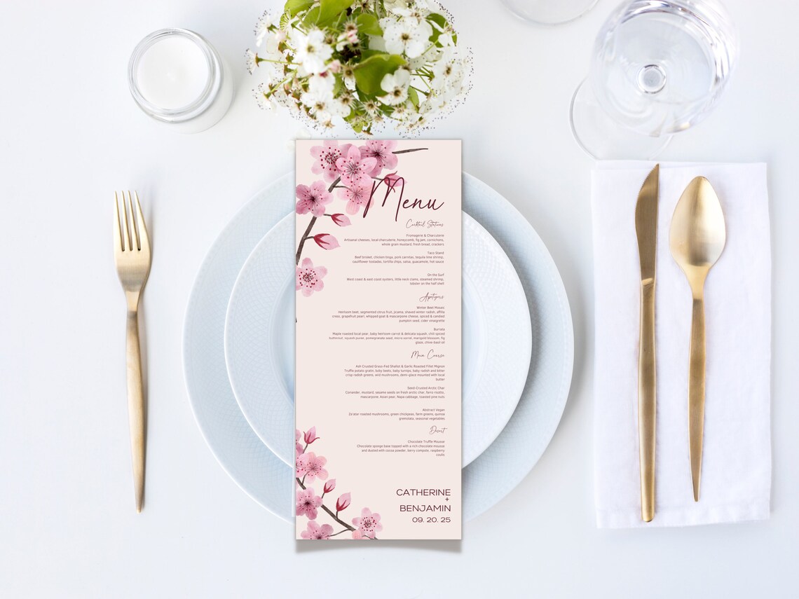 Cherry Blossom Wedding Menu Template Editable Wedding Menu Instant ...