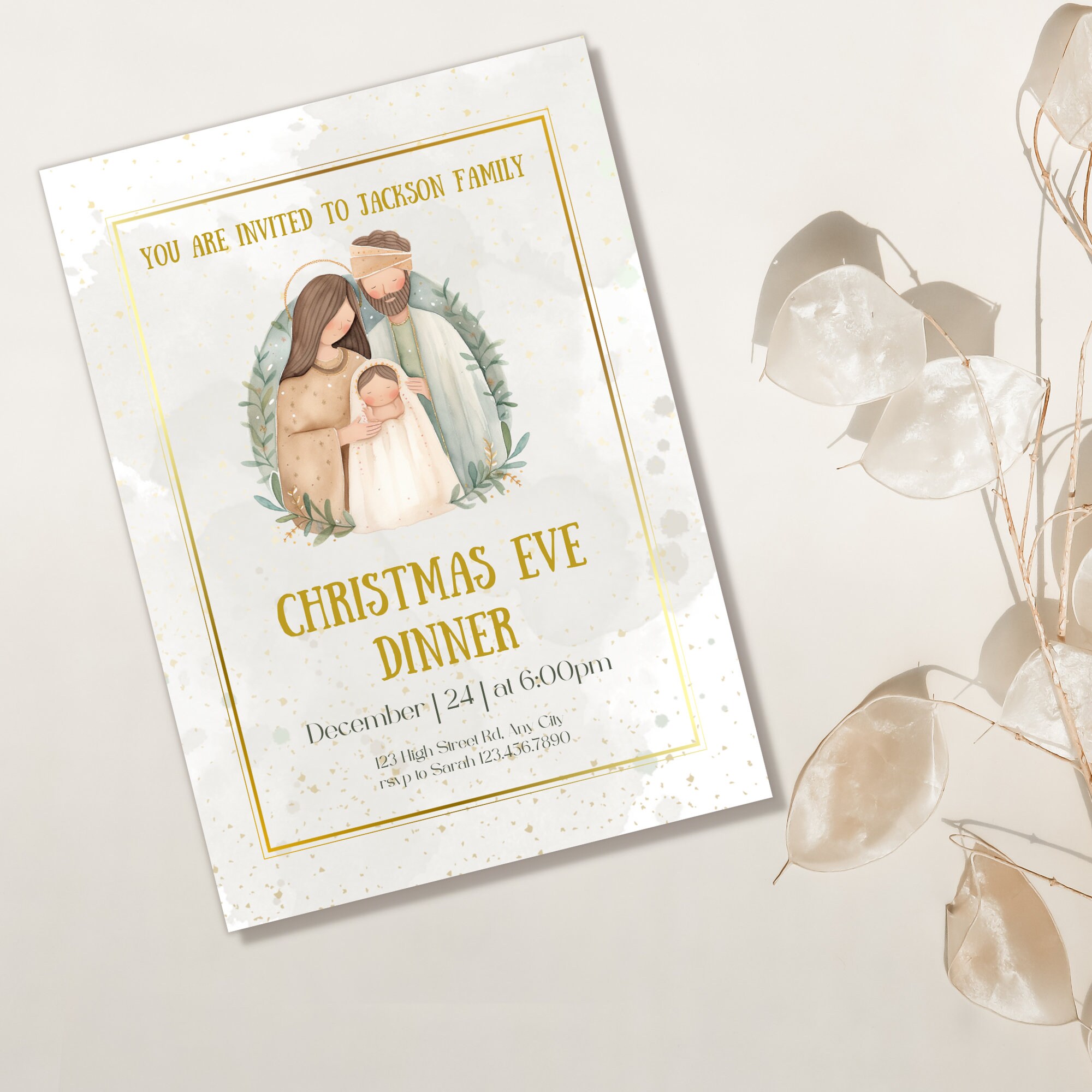 Nativity Christmas Party Invitation Template Printable Christmas Dinner ...