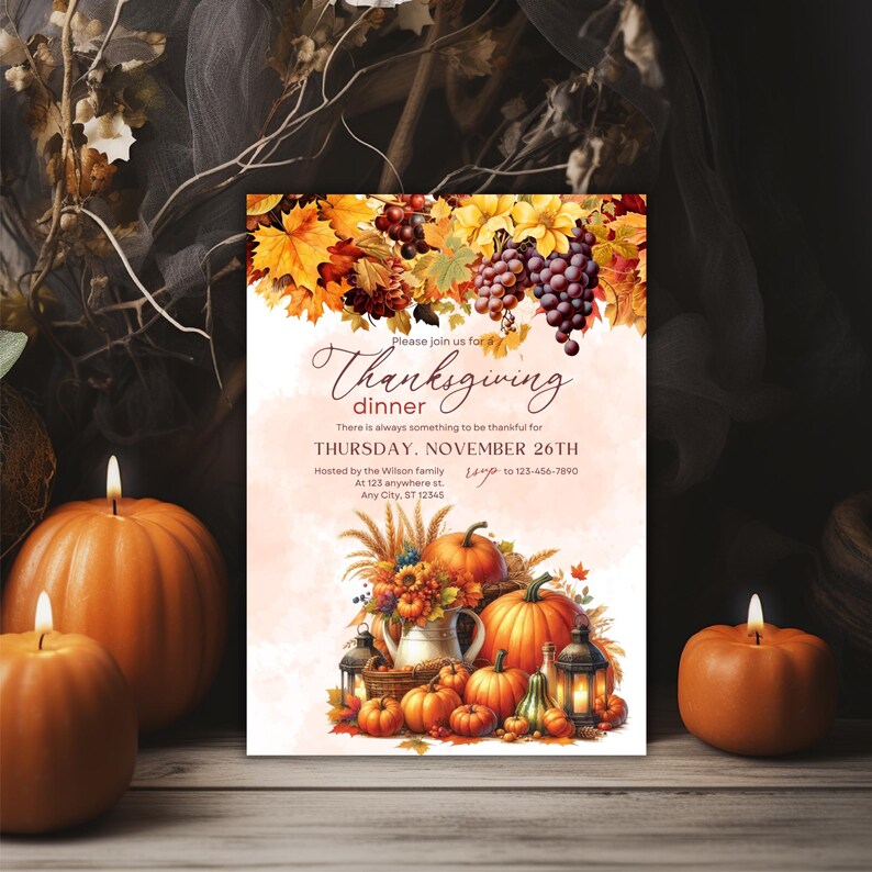Let’s Give Thanks Invitation Printable Thanksgiving Invitation Template ...
