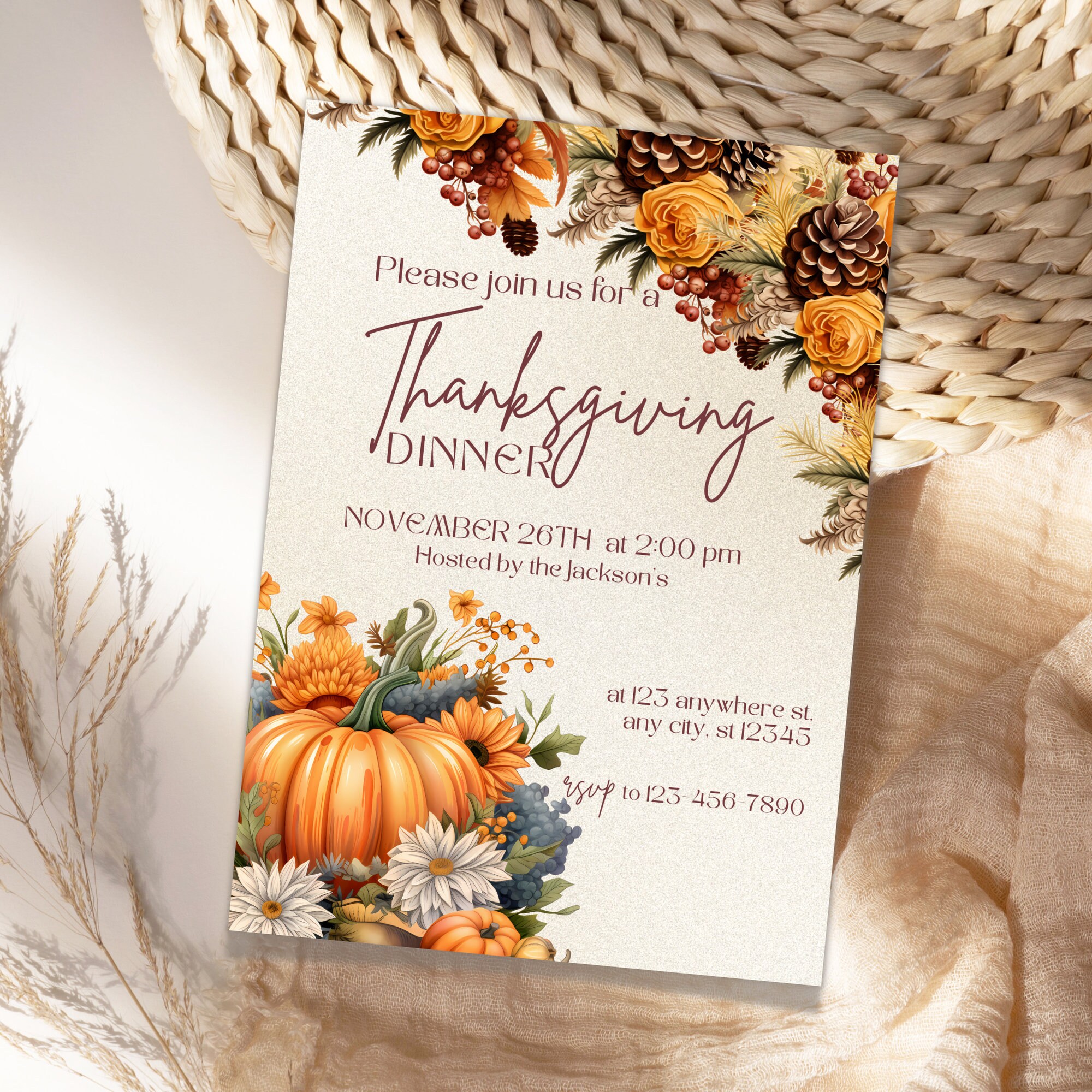 Thanksgiving Dinner Invite Let’s Give Thanks Invitation Template ...