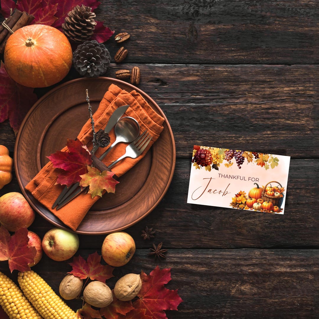 Thanksgiving Dinner Place Card Instant Download Let’s Give Thanks Place ...
