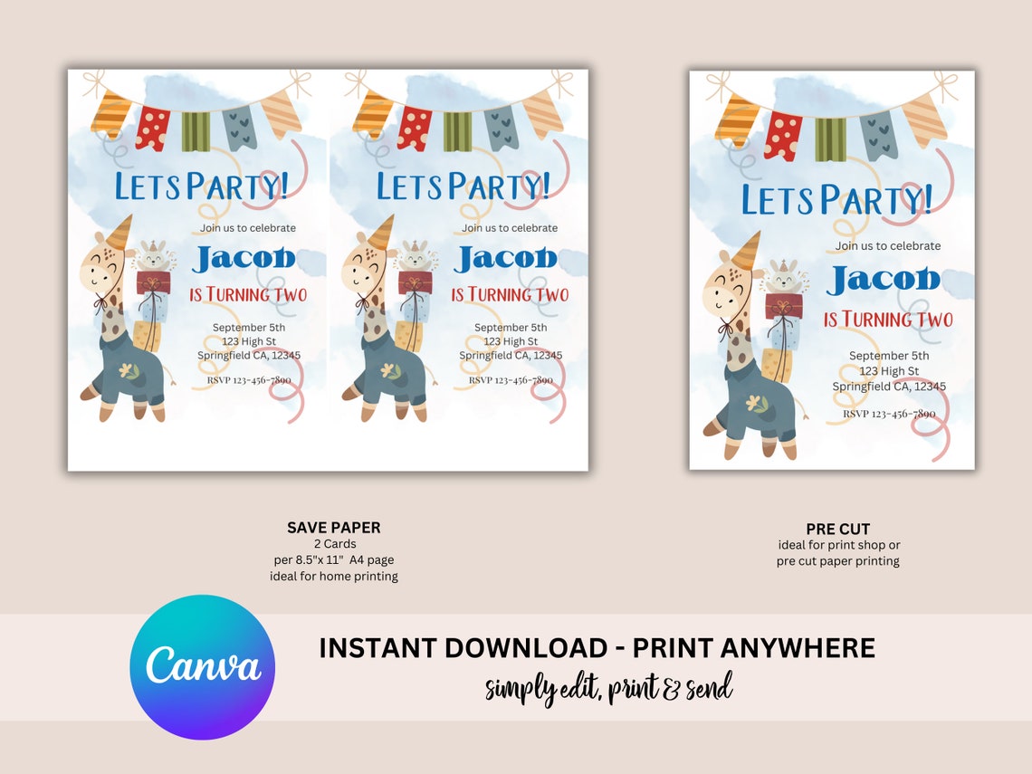 Boy Birthday Party Invitation Kids Birthday Party Invitation Template ...