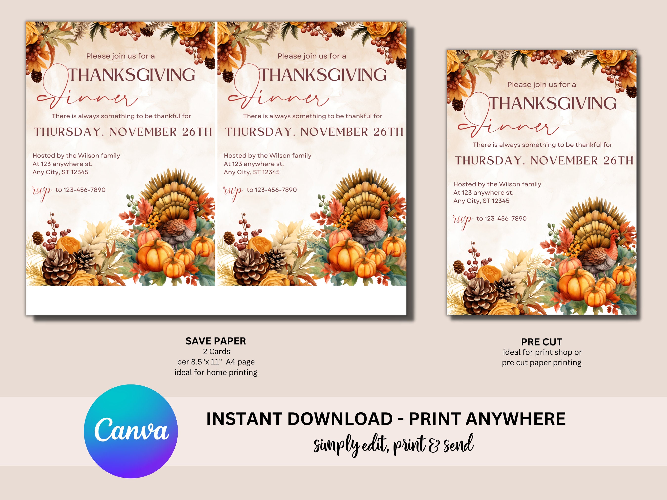 Printable Thanksgiving Invite Thanksgiving Dinner Invite Let’s Give ...