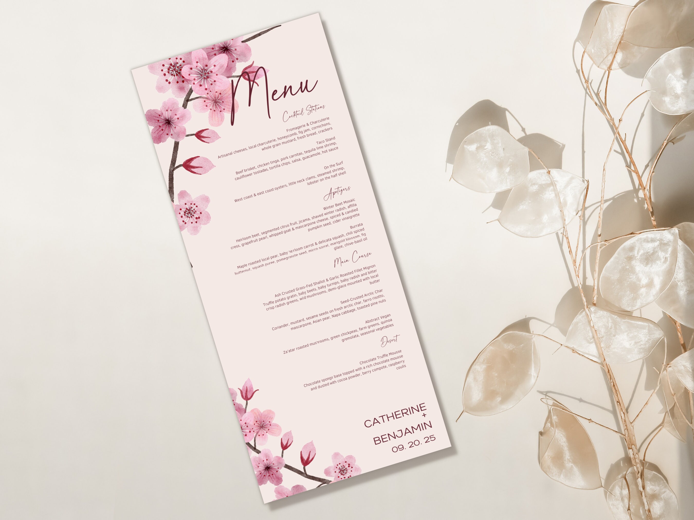 Cherry Blossom Wedding Menu Template Editable Wedding Menu Instant ...