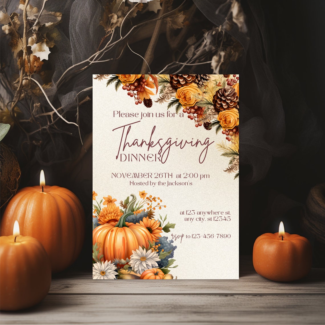 Thanksgiving Dinner Invite Let’s Give Thanks Invitation Template ...