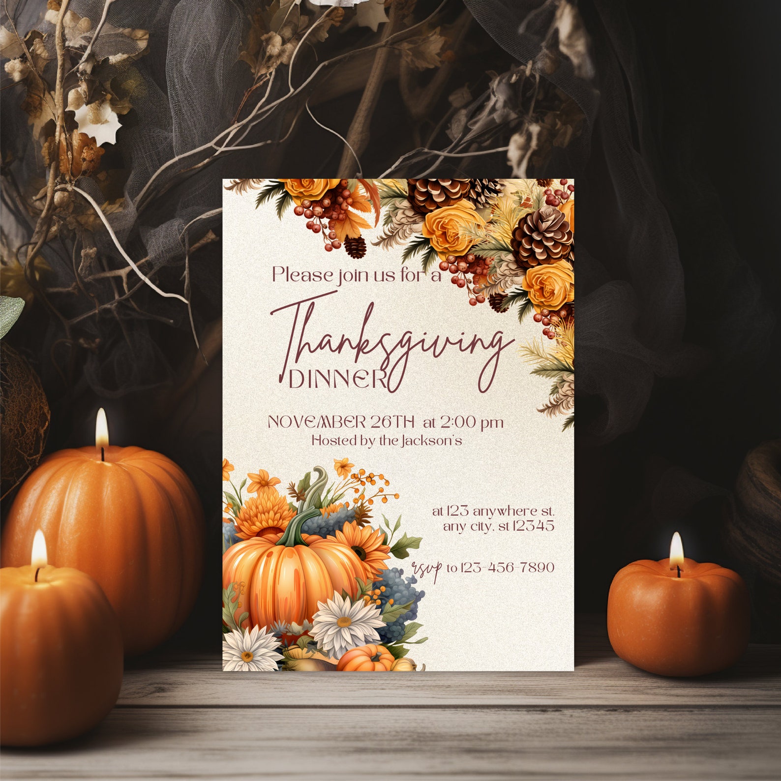 Thanksgiving Dinner Invite Let’s Give Thanks Invitation Template ...