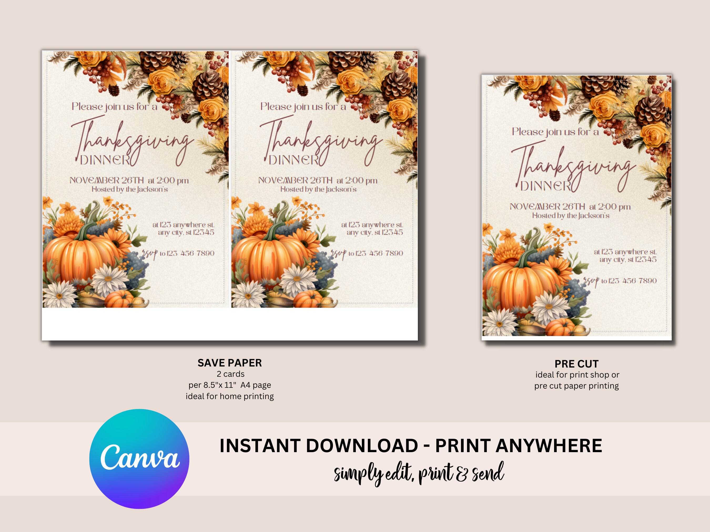 Thanksgiving Dinner Invite Let’s Give Thanks Invitation Template ...
