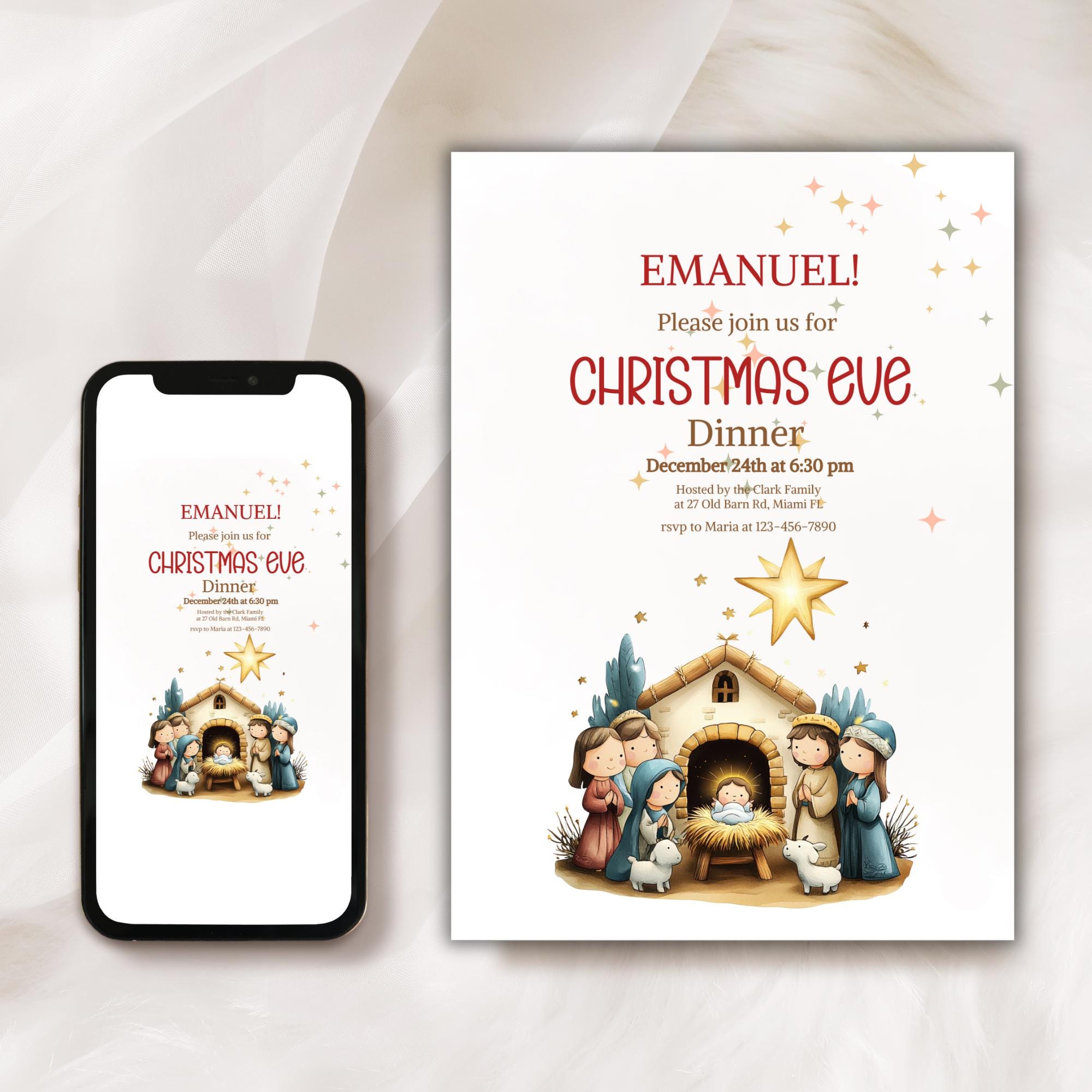 Nativity Christmas Eve Dinner Invitation Template Printable Christmas ...