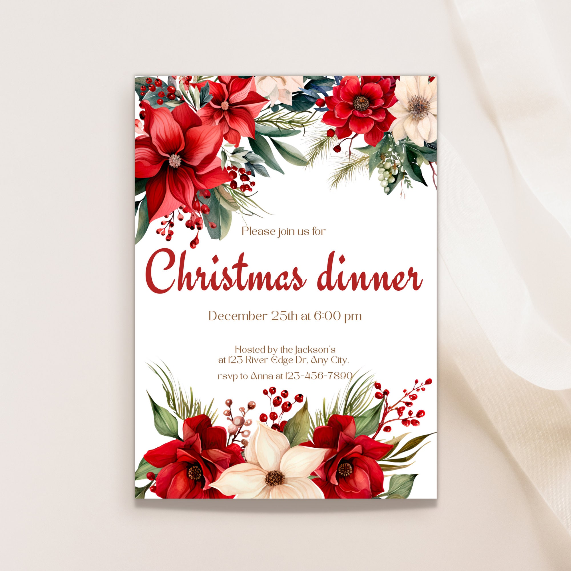 Editable Christmas Dinner Printable Christmas Party Invite Instant ...