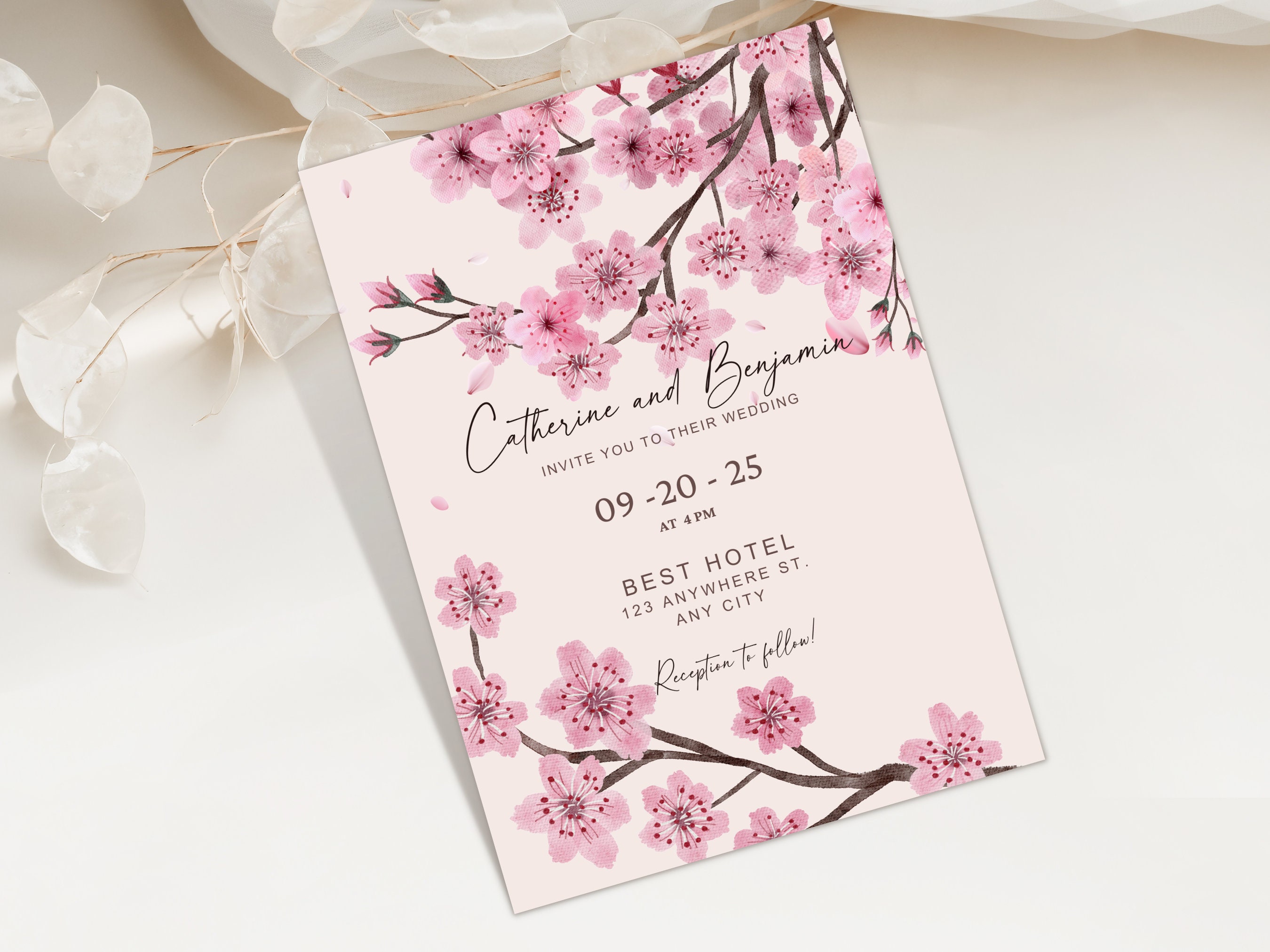 Cherry Blossom Wedding Set Invitation Template Editable - Etsy