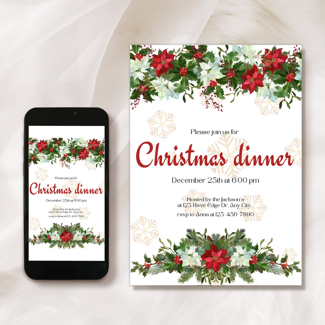 Printable Christmas Party Invite Instant Download Christmas Dinner ...