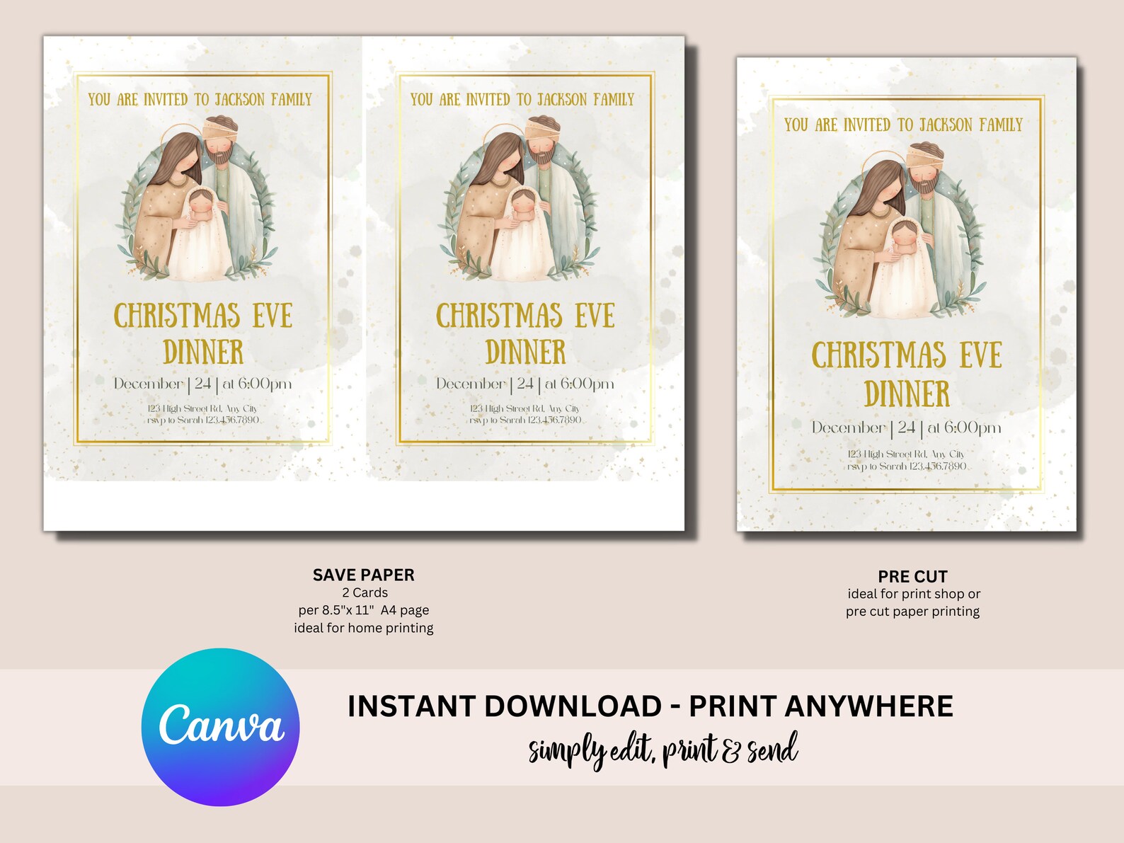 Nativity Christmas Party Invitation Template Printable Christmas Dinner ...