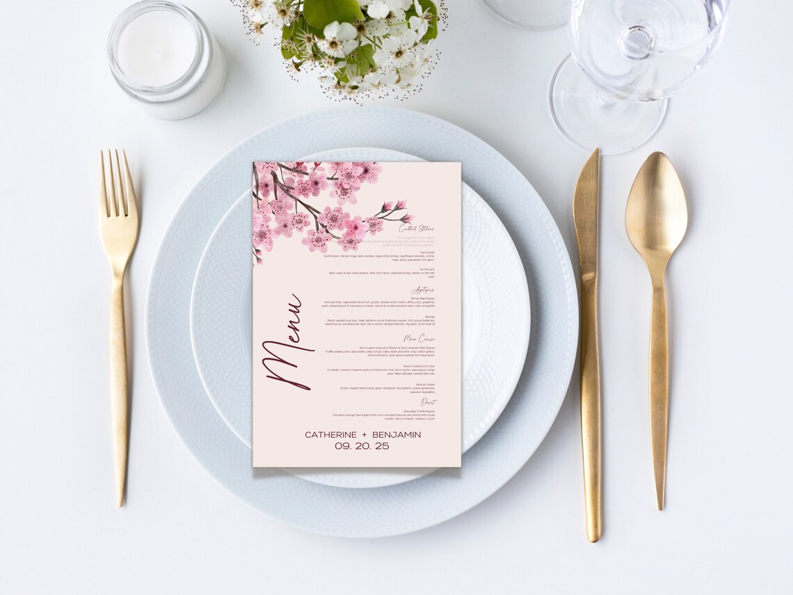 Cherry Blossom Wedding Menu Template Editable Wedding Menu Instant ...