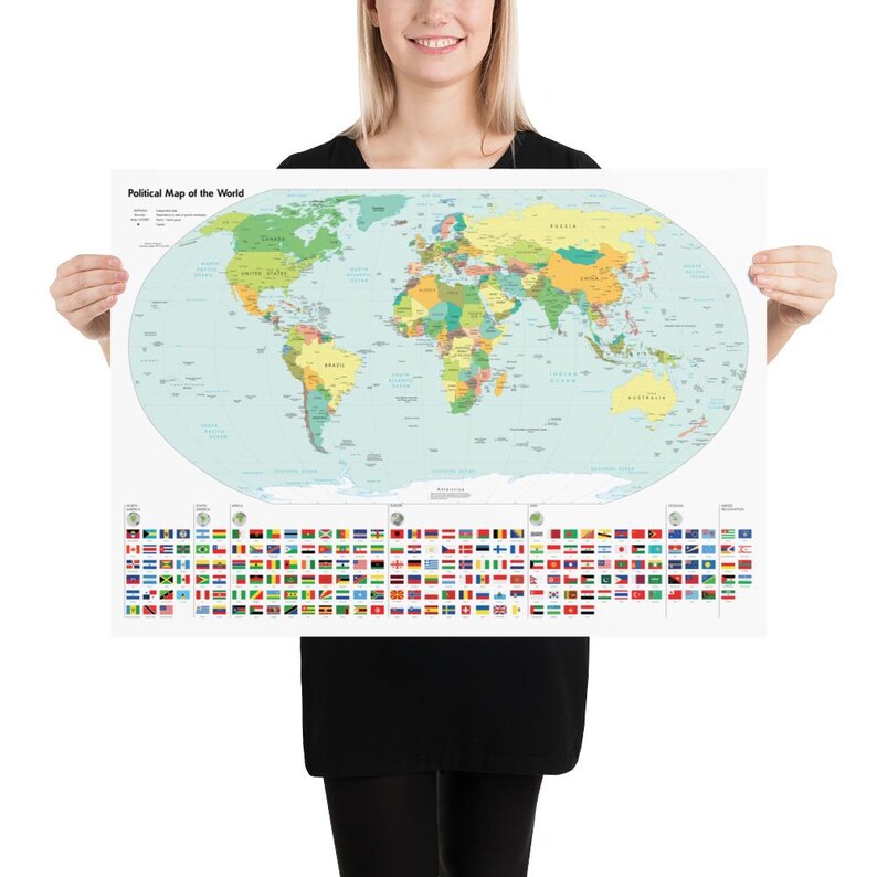 Political World Map Flags Poster - Etsy
