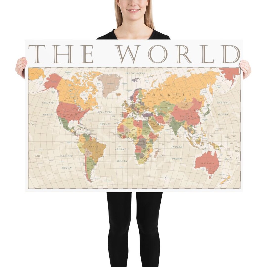 Political World Map | Beige | Poster - Etsy