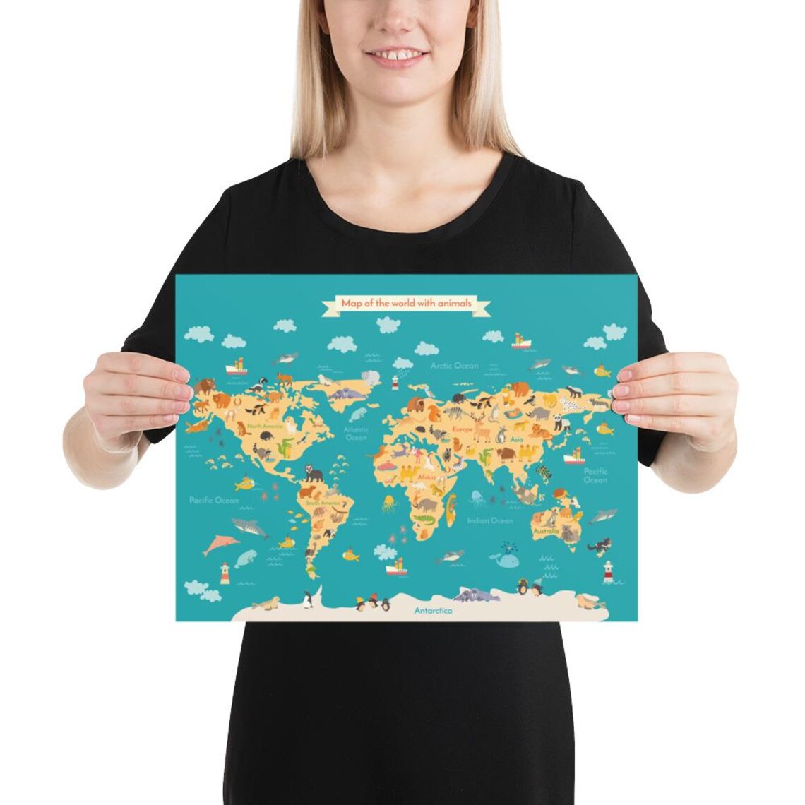Children World Map | Wild Animals | Poster - Etsy