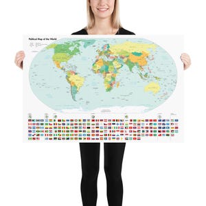 Political World Map | Flags | Poster - Etsy