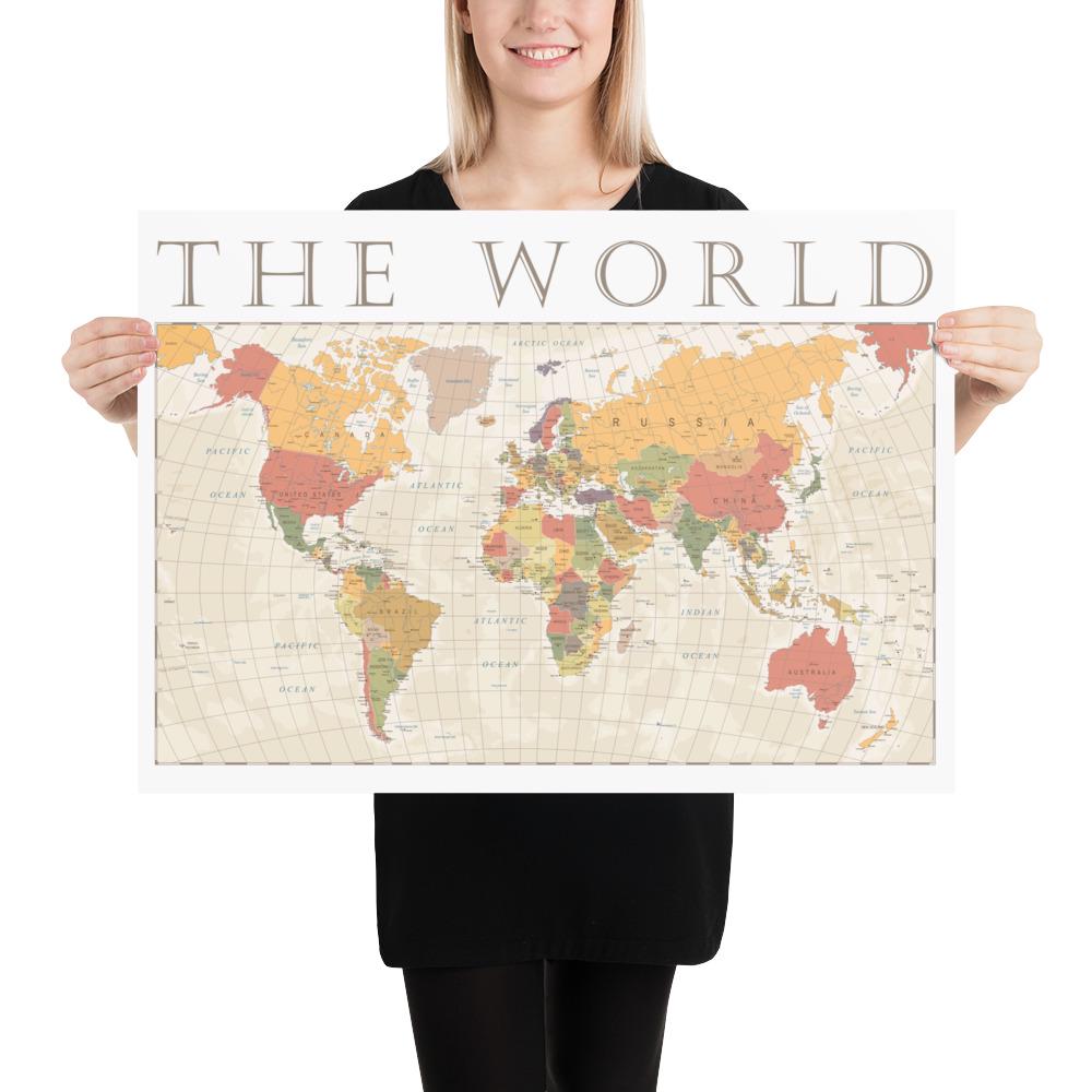 Political World Map | Beige | Poster - Etsy
