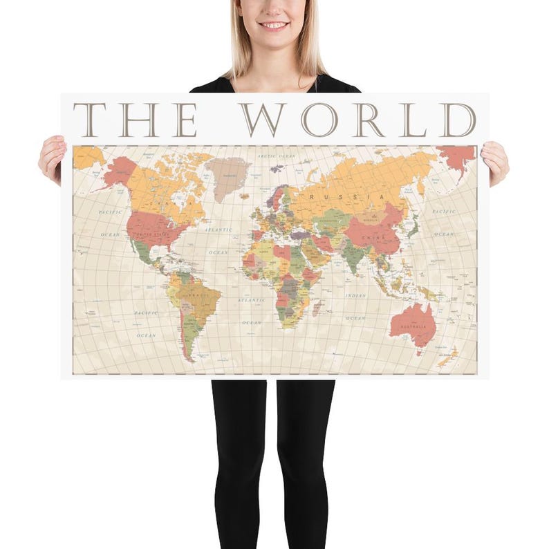 Political World Map | Beige | Poster - Etsy