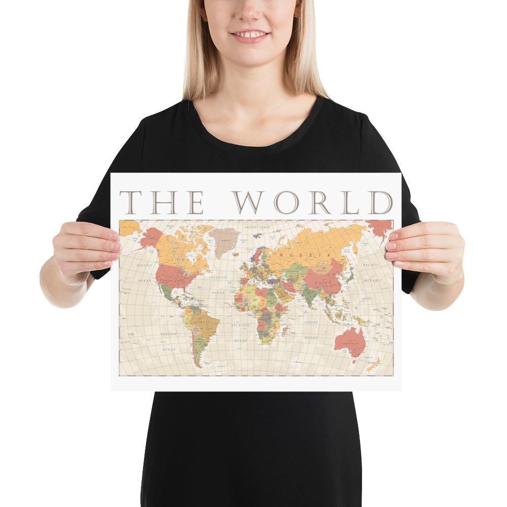Political World Map | Beige | Poster - Etsy
