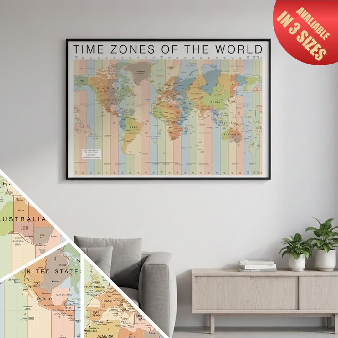 Time Zones World Map | Detailed | Poster - Etsy