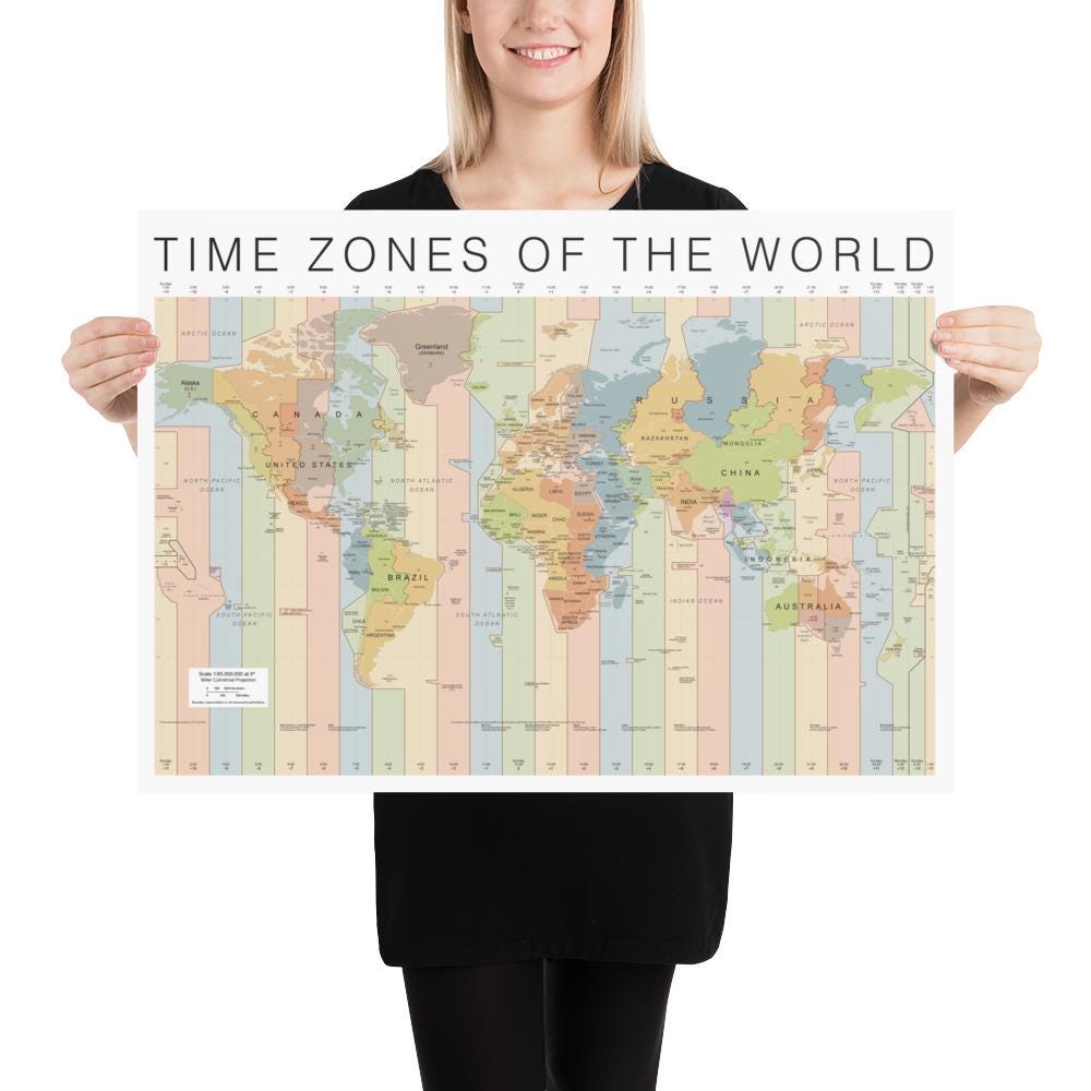 Time Zones World Map | Detailed | Poster - Etsy