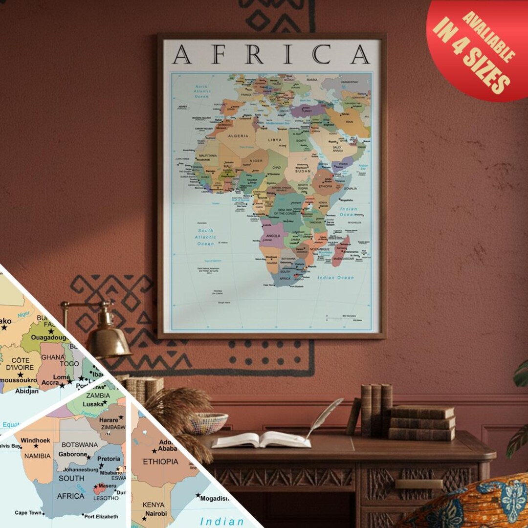 Political Map Africa | Light Blue | Poster - Etsy Canada