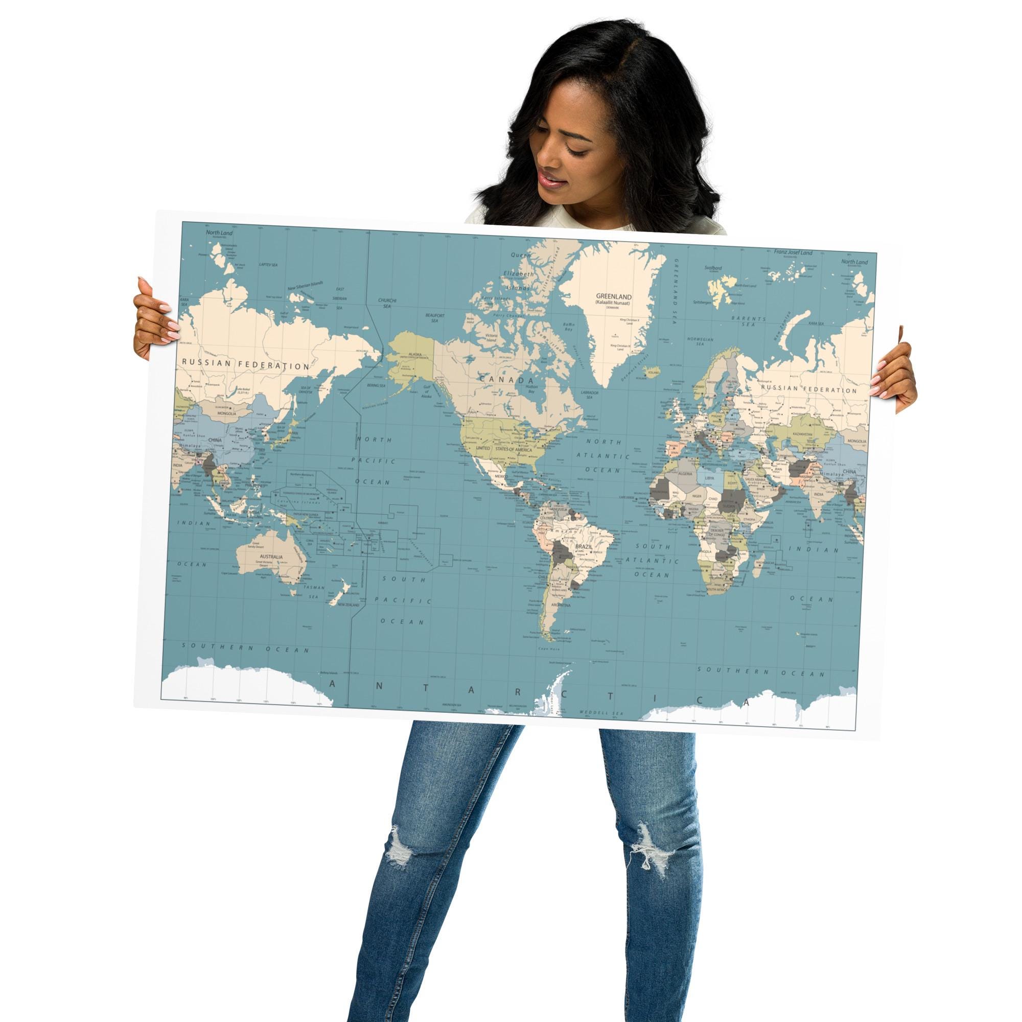 Political World Map | America Centered | Poster - Etsy