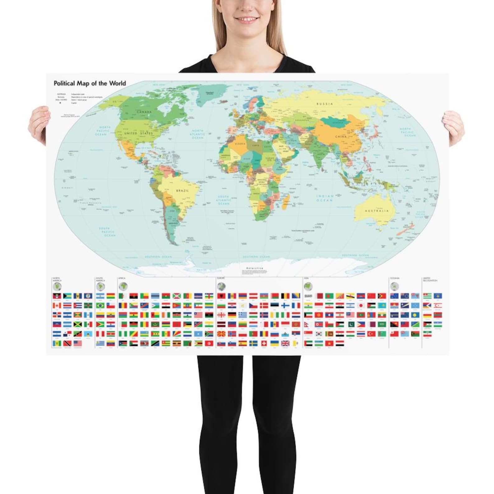 Political World Map Flags Poster - Etsy