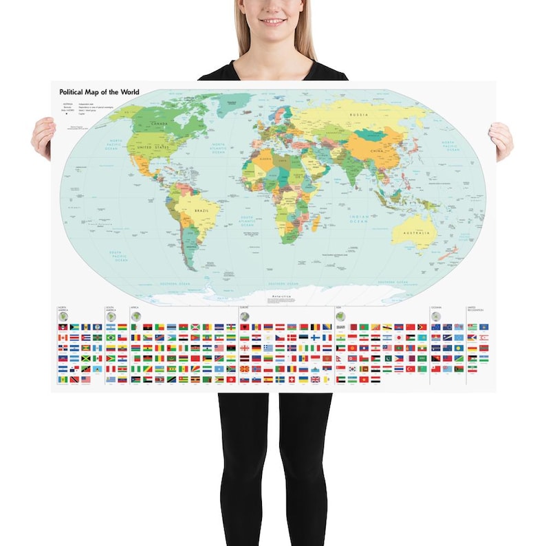 Political World Map Flags Poster - Etsy