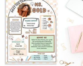 Meet the Teacher Retro Groovy Green Theme Teacher Template Flyer ...