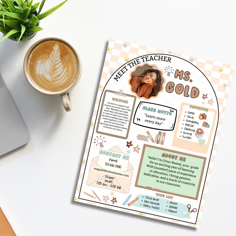 Meet the Teacher Retro Groovy Light-ink PINK Teacher Template Flyer ...