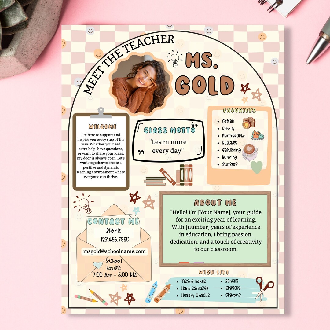 Meet the Teacher | Retro Groovy PINK Theme | Teacher Template Flyer ...