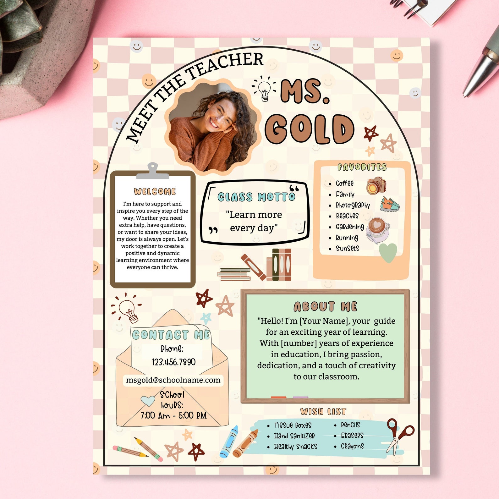 Meet the Teacher | Retro Groovy PINK Theme | Teacher Template Flyer ...