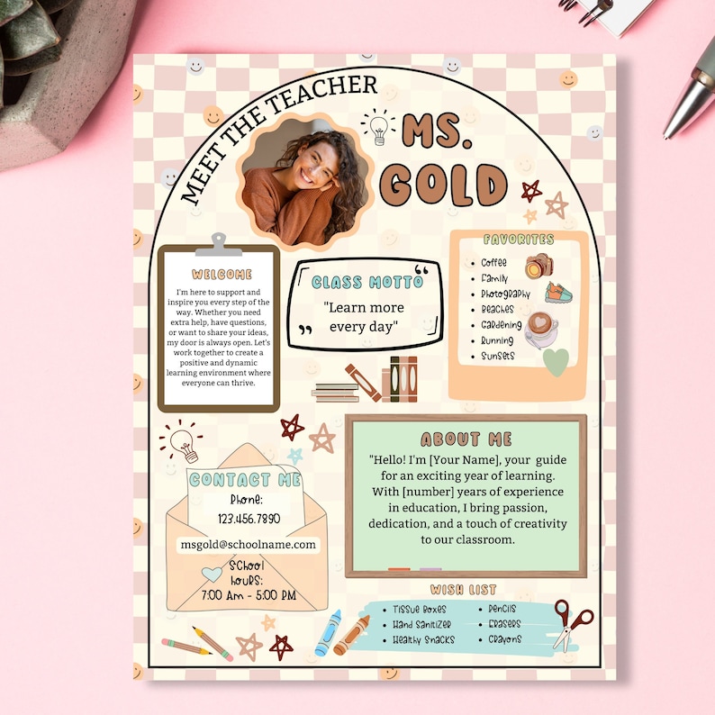 Meet the Teacher | Retro Groovy PINK Theme | Teacher Template Flyer ...